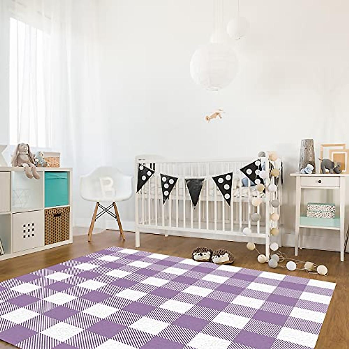 ARTSHOWING Lavender Purple Plaid Large Area Rug 2' x 3', Durable Indoor Outdoor Rugs with Non-Slip Backing for Bedroom Living Room Nursery Kids Home Decor, Fresh Pattern