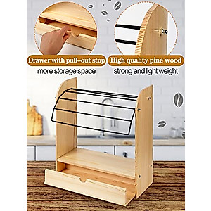 K Pod Holder - Pine Wood Coffee Essentials Organizer Station Compatible with K-Cups, Large Capacity Tea Bar Holder Coffee Accessories Storage for Home Office Kitchen Countertop