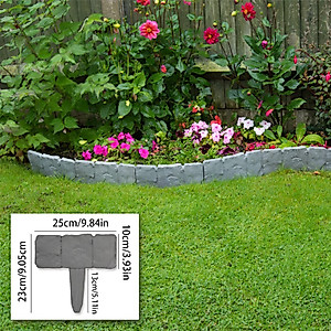Fonzci 10Pcs Garden Plastic Fence Edging Garden Lawn Edging Plant Border Lawn Fence Stone Effect Fence Stone Edging for Walkways Landscape Garden Patio