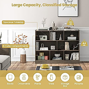 Tangkula Wood Storage Cube Bookcase, 3 Tier 8 Cube Open Shelf Storage Cabinet, Multipurpose Bookshelf, Display Shelf for Living Room, Bedroom, Study, Reading Nook, 48 x 12.5 x 36.5 Inch