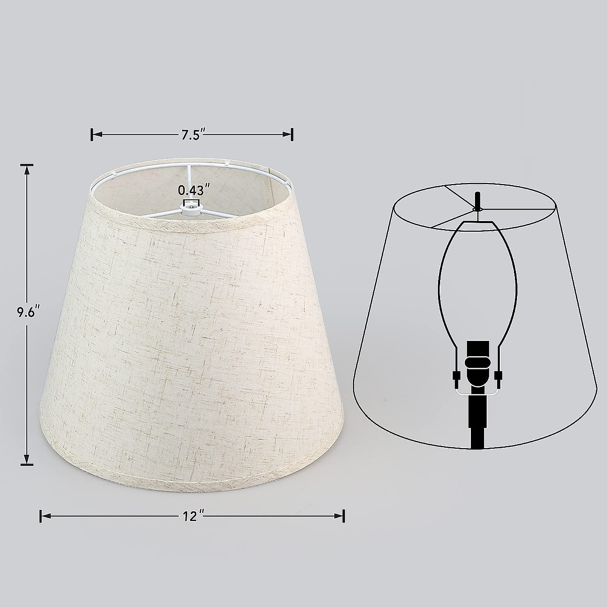 Drum Fabric Lamp Shades for Table Lamps and Floor Light, Lampshades Spider Fitter: 7.9" Top x 12" Bottom x 10" High, Natural Linen Hand Crafted, Set of 2