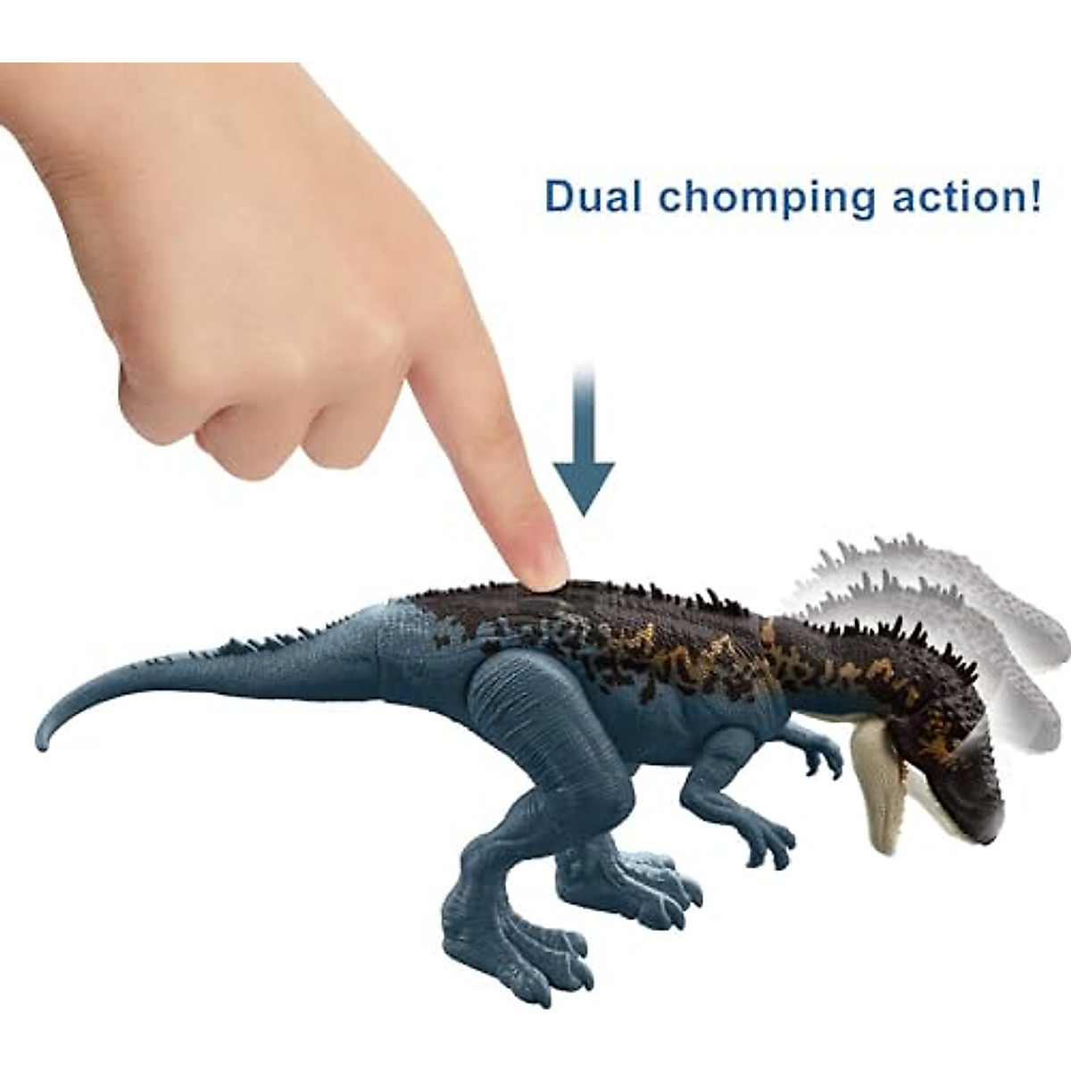 Mattel Jurassic World Mega Destroyers Carcharodontosaurus Posable Dinosaur Action Figure Toy with Attack and Breakout Features, Blue