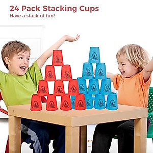 yeesport Sport Stacking Cups, 24pcs Sports Stacking Cups Speed Training Game for Challenge Competition Travel Party Gift for Kids and Adults (Blue & Red)