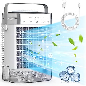 RCCVEI Portable Air Conditioners,3-Speed Small AC Unit, Evaporative Air Cooler with Timer function,7-Color Nightlight,Double Tank, 2 Mist modes,Personal Air Conditioner for Bedroom,Office,Room-Gray