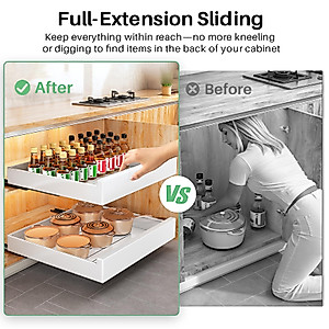 Pull out Cabinet Organizer, 21"Deep, Slide out Drawers for Kitchen Cabinets, Under Sink Pull-Out Home Organizers with Adhesive Nano Film Fixed, Sliding Cabinet for Bathroom, Pantry Storage Shelf