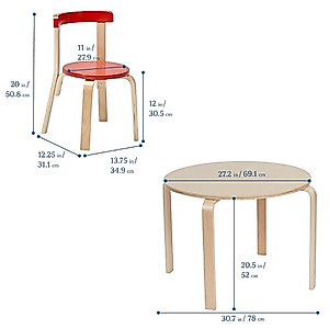 ECR4Kids Bentwood Round Table and Curved Back Chair Set, Kids Furniture, Assorted, 5-Piece