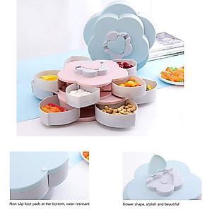 Ygapuzi Double Deck Snack Box Flower Shaped Rotating Candy Serving Containers with Phone Holder, 10 Grid Creative Snacks Storage Tray for Dried Fruit, Nuts, Chips, Olives (Pink)