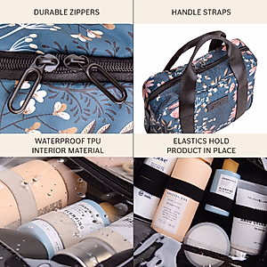 Jadyn Hanging Toiletry Bag, Expandable Toiletry Organizer for Women, Water Resistant Large Travel Cosmetic Bag for Full Size Makeup, Toiletries, Lotion, Shampoo, Accessories (Navy Floral)