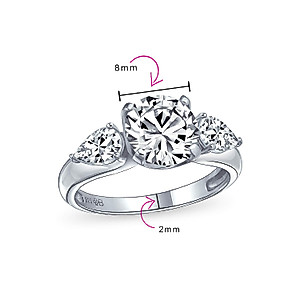 Bling Jewelry Personalize Timeless 3CT AAA CZ Trillion Side Stones Promise Cubic Zirconia Brilliant Cut Solitaire Round Engagement Ring For Women .925 Sterling Silver Customizable