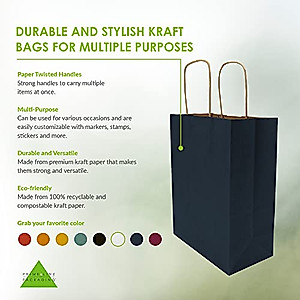Blue Gift Bags - 8x4x10 Inch 50 Pack Navy Kraft Paper Shopping Bags with Handles, Craft Totes in Bulk for Boutiques, Small Business, Retail Stores, Birthday Parties, Restaurants, Take-Out, Merchandise