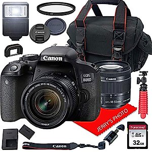 Canon EOS 800D / Rebel T7i DSLR Camera w/Canon EF-S 18-55mm F/4-5.6 is STM Zoom Lens + Case + 32GB SD Card (15pc Bundle) (Renewed)