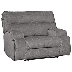 Signature Design by Ashley Coombs Contemporary Wide Seat Manual Pull Tab Recliner, Gray