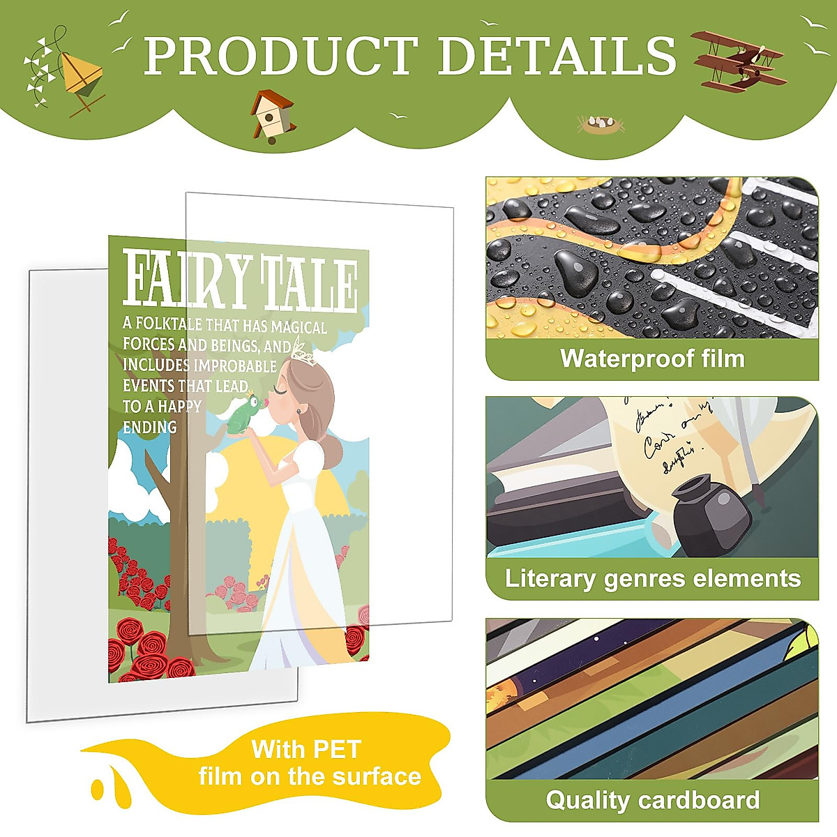 Outus Literary Genres Posters Bulletin Board Set for Classroom Literature Poster Wall Art Print Teacher Educational Art Print for High Middle School Classroom Decoration(14 Pcs, Classic)