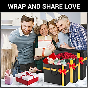 EUSOAR Gift Wrap Bags Bulk, 30pcs Black Heavy Duty Reusable Craft Handle Kraft Bags with 3 sizes, Recyclable Shopping Bags for Boutique, Grocery, Retail, Business, Party Favor, Birthdays