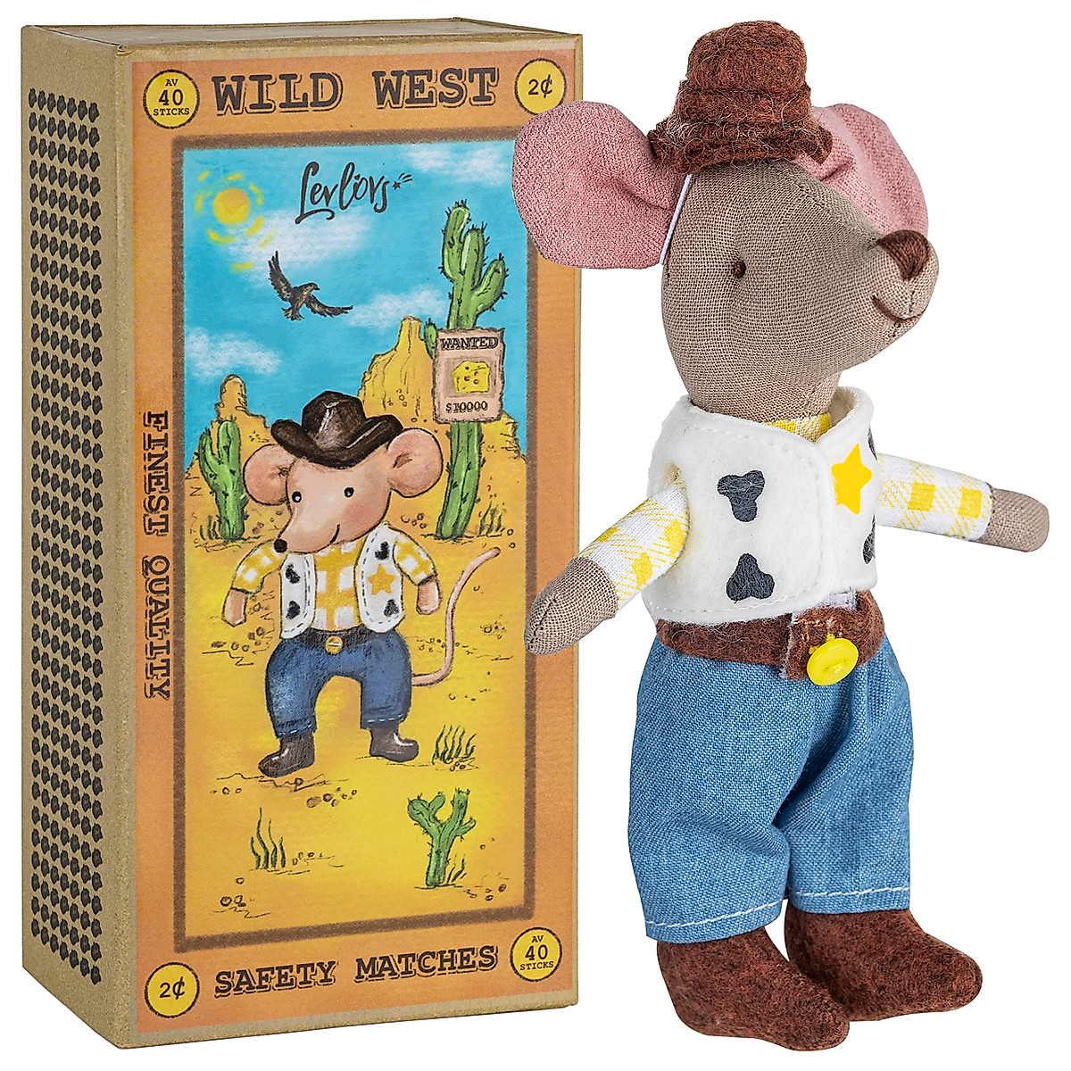 LEVLOVS Christmas Mouse in a Matchbox and Friends Toy Baby Registry Gift Cowboy Mouse PlushToy