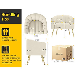 Dewhut Oversized Pumpkin Couch Accent Chair, Modern Comfy Velvet Upholstered Barrel Chairs, Luxury Single Sofa Armchair for Living Room, Waiting Room, Office and Vanity, (Beige)