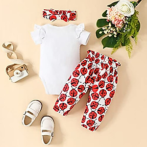 AMAWMW Newborn Baby Girl Ladybug Outfit Ruffle Romper Ladybug Pants Infant Summer Fall Clothes Set Baby Girl Gifts