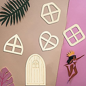 Hagao Fairy Door Wooden Garden Doors Mini Window Fairy House DIY Craft Kit for Wall Home Party Decoration 48 Pcs
