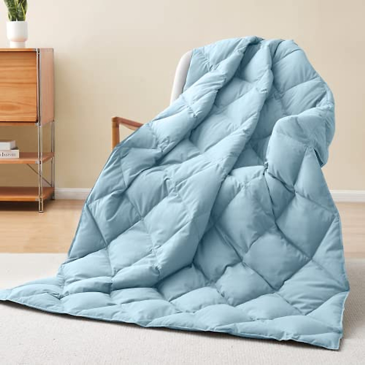 puredown® Down Throw Blankets for Couch, Lightweight Down Throw for Indoor and Outdoor, Soft Throw Blanket for Travel and Home, Sky Blue 50" x 70"