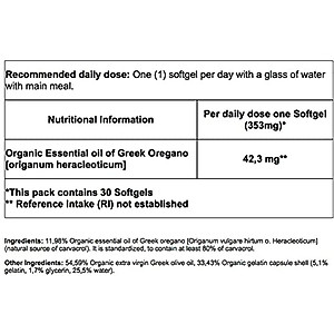 Oreganic - Oregano Oil Softgels - 30 Capsules - Helps Immune Defense & Respiratory Health - Natural - 80% Carvacrol - Greek Oil of Oregano Probiotics for Digestive Health Non-GMO