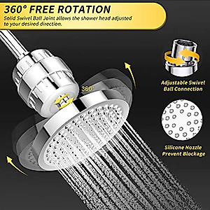 FEELSO Shower Head and 15 Stage Shower Filter, High Output Hard Water Softener Showerhead with Filter Cartridge for Hard Water Remove Chlorine and Harmful Substances