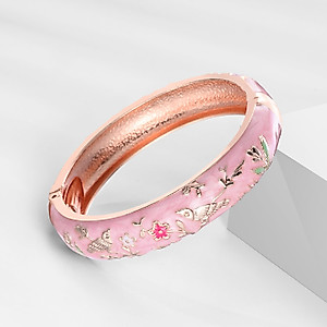 UJOY Colors Handcraft Jewelry Cloisonne Bracelet Enamel Bird Spring Hinged Womens Bangles Gifts Box 55C49-55A82 pink white
