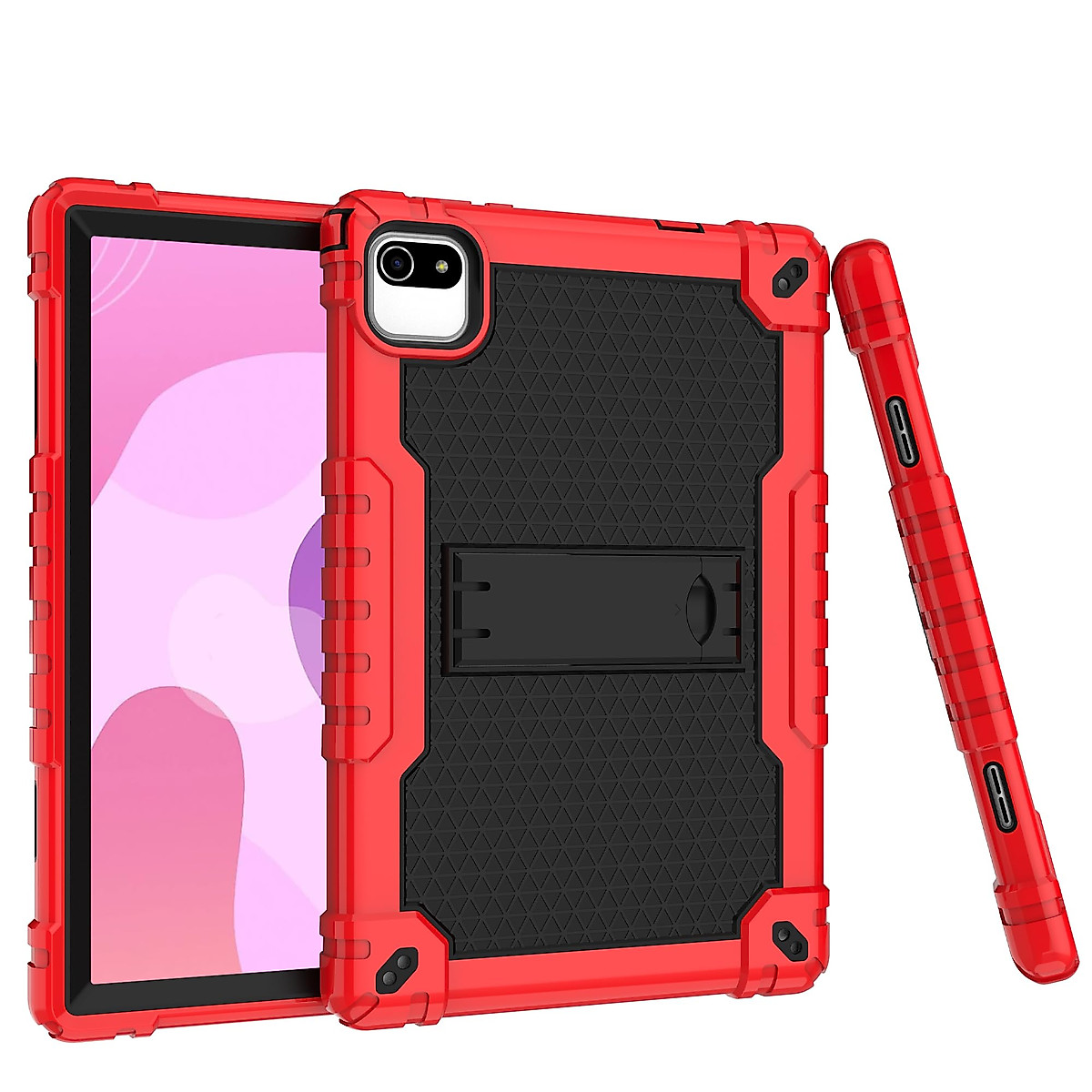 SOATUTO for Moderness Tablet MB1001 10.1 inch Case with Shoulder Strap Stand Soft Silicone Hybrid Case for 10 inch ZZB Velorim Freeski OLEXEX Bestski CZZ HAPPYBE ANYLAKE Okaysea Tablet (Red+Black)