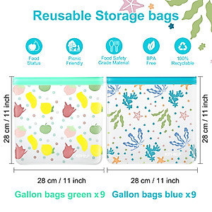 KITHELP 18 Pack Reusable Food Storage Bag, Reusable Freezer Gallon Bags BPA FREE Reusable Snack Bags Leakproof Sandwich Bags for Home Kitchen Organization and Storage Containers