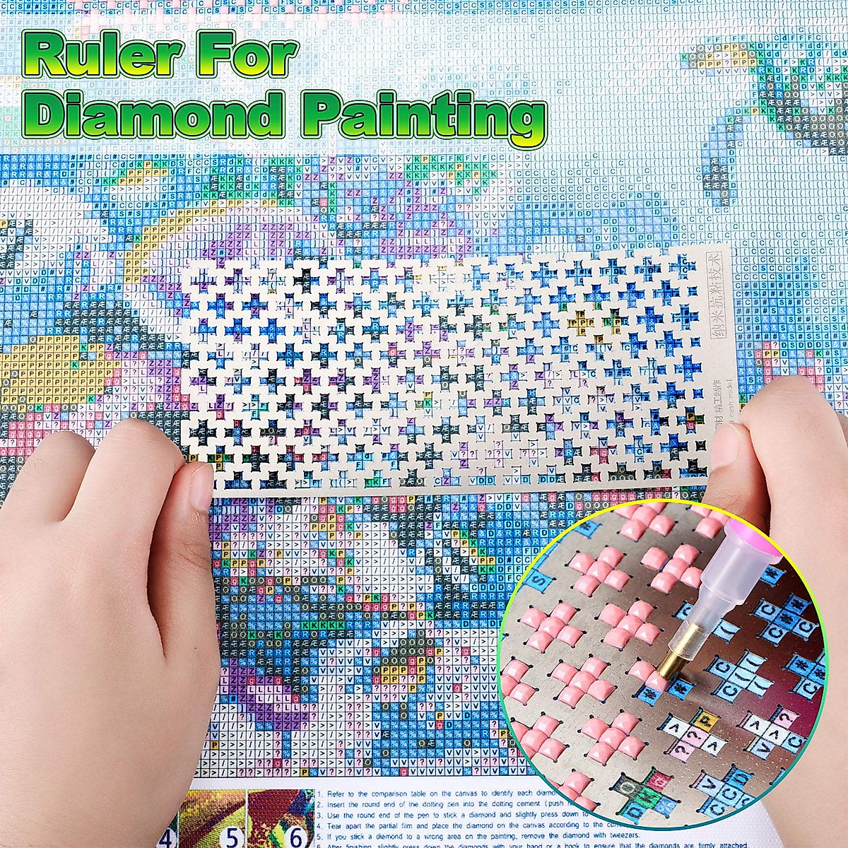 WILLBOND 3 Pieces Diamond Painting Ruler Stainless Steel Diamond Mesh Ruler, 3 Styles of 599, 520 and 699 Blank Grids with 2 Pieces Diamond Painting Fix Tool for 5D DIY Diamond Painting Supplies