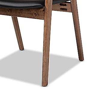 Baxton Studio Harland Dining Chair Set Black Faux Leather Upholstered and Walnut Brown Finished Wood 2-Piece Dining Chair Set