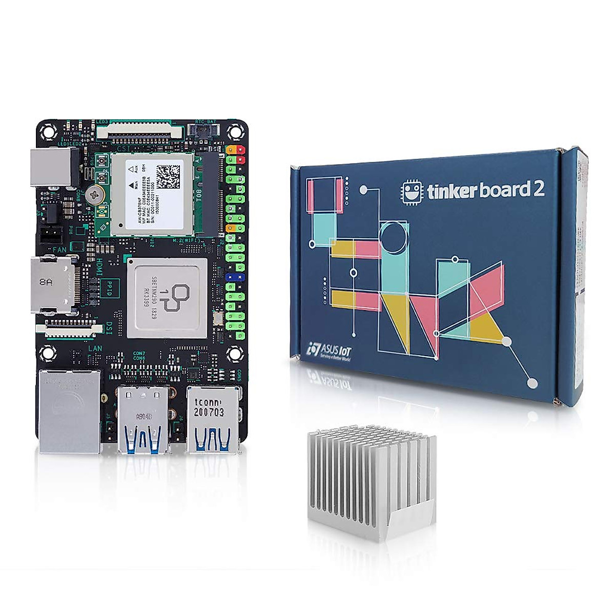 youyeetoo Tinker Board 2S AI Single Board Computer, 4GB RAM 16GB eMMC Support 4K Dual Display, onboard WiFi Bluetooth HDMI DP DSI Android 10 Debian 9(Basic Kit)