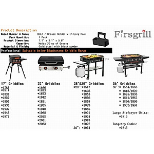 Firsgrill Professional Replacement Blackstone Griddle 17, 22, 28, 30 & 36 inches Grease Cup Foil Tray pan (BSL13)