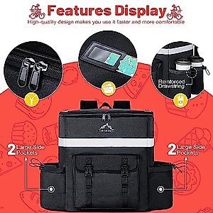 GoHimal Food Delivery Backpack, insulated delivery bags for Delivery Bike, Large Pizza Delivery Bag for HOT/COLD with 4 Pockets Reflective Strip for Uber Eat,Camping & Beach (Black)