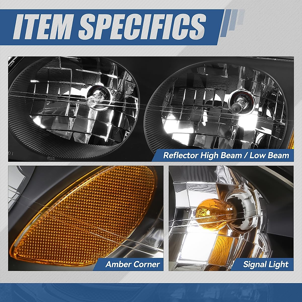 Auto Dynasty Pair of Black Housing Amber Corner Headlight Assembly Lamps Compatible with Chevy Impala 8th Gen 00-05