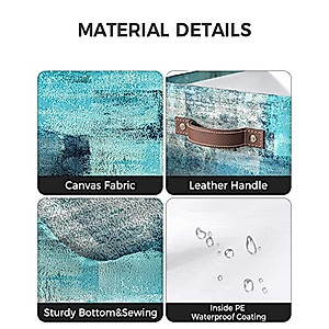 Qumstemily Turquoise Teal Storage Bins for Shelves, Grey Abstract Art Painting Collapsible Storage Box Basket with Handle, Modern Geometric Teal Canvas Hamper Closet Organizers Storage Cubes - 1 Pack