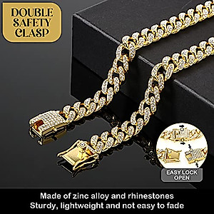 Tallew Dog Chain Diamond Cuban Collar Walking Metal Chain Collar with Design Secure Buckle, Pet Cuban Collar Jewelry Accessories for Small Medium Large Dogs Cats (Gold, 12 Inch)
