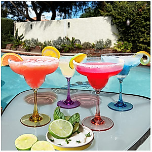 Lily's Home Unbreakable Plastic Margarita Glasses with Colored Stem. Made of Shatterproof Polycarbonate Plastic and Ideal for Indoor and Outdoor Use, Reusable (10 oz. Each, Set of 4)
