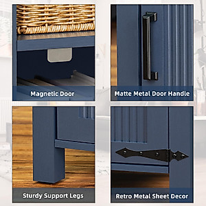 Joaxswe Night Stand with Charging Station and USB Port, 18 Inch Farmhouse Nightstand with Storage Shelf, Rustic Couch End Table with Magnetic Door, Wood Bed Side Tables for Bedroom, Home, Nayv Blue