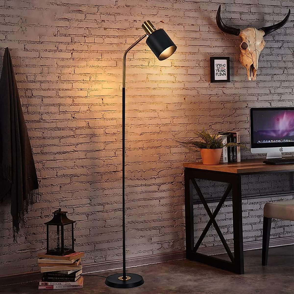 O'NEELDY Modern Industrial Floor Lamp 65" Black Standing Lamp, Black Floor Lamp with 360° Adjustable Lampshade, 12W E26 Bulb Included, Floor Lamp for Living Room, Bedroom, Office