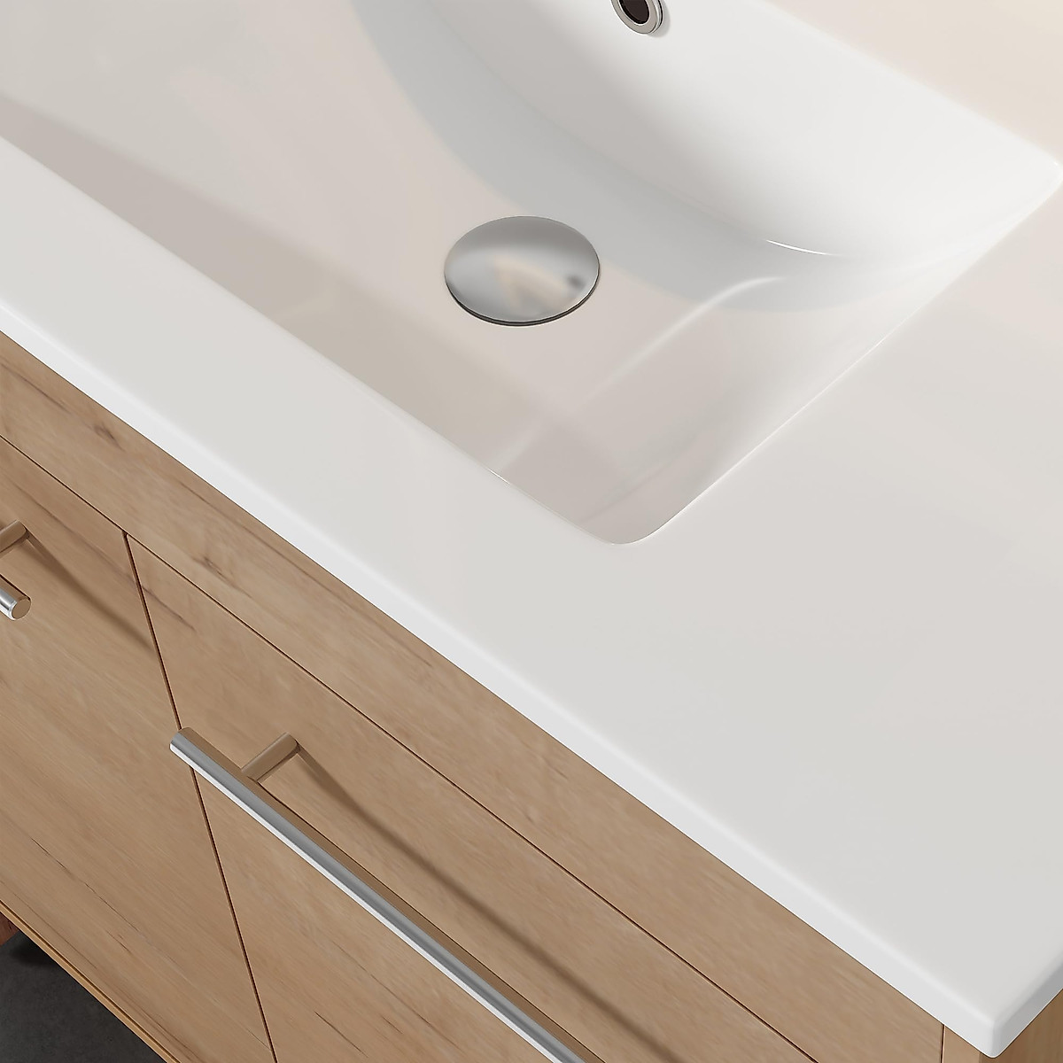 Dowell Oak Natural Bathroom Vanity with Ceramic Sink Combo, Modern Bathroom Cabinet with Soft-Close Door, Freestanding Single Bathroom Vanity Set (36 Inch)