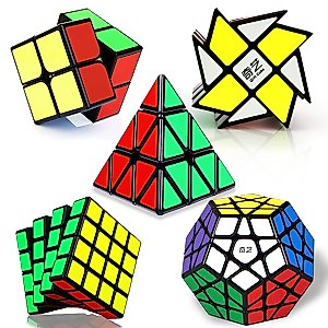 Roxenda Speed Cube Set, Speed Cube Bundle of 2x2 4x4 Megaminx Windmill Cube and Pyramid Cube Smoothly Magic Cubes Collection for Kids & Adults [5 Pack] (Black)