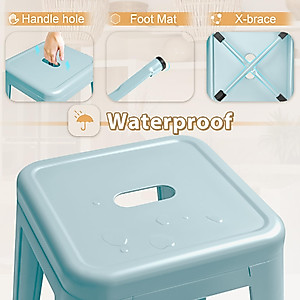 Furmax 30 Inches Metal Bar Stools Bar Height High Backless Stools Indoor Outdoor Stackable Kitchen Stools Set of 4 (Blue)