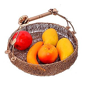 jaipurhandicraftsgallery Indian Handcrafted Iron Hand Painted Wire Round Basket with Handle Multi Purpose Use Home Decor