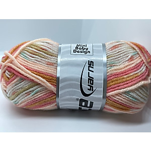 Salmon Mini Baby Design DK Yarn - Acrylic Wool Blend Self-Patterning Yarn 50 Gram, 142 Yards - Salmon, Amber Blue, White +