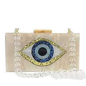 DDQYYSPP Acrylic Evil Eye Purse Women Box Evening Bags and Clutches Chain Shoulder Crossbody Handbag, Beige