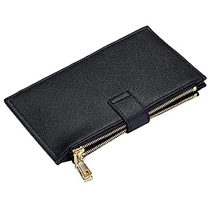 Travelambo Womens Wallet RFID Blocking Bifold Multi Card Case Wallet with Zipper Pocket Crosshatch (Black 4001)