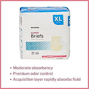 McKesson Super Briefs, Incontinence, Moderate Absorbency, XL, 15 Count, 4 Packs, 60 Total