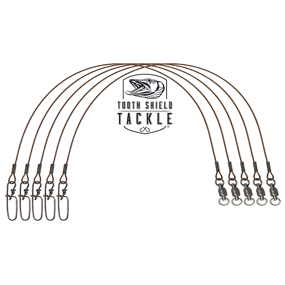 Tooth Shield Tackle 5 Pack 90 lb 10" Premium 49 Strand Wire Musky Leaders Muskie Pike Leader Ball Bearing Swivel Stay-Lok Snap