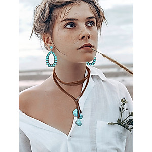 Inbagi 3 Pcs Western Jewelry for Women Bohemian Set, Boho Pendant Long Choker, Faux Leather Layered Bracelet, Dangle Earrings(Elegant Style)