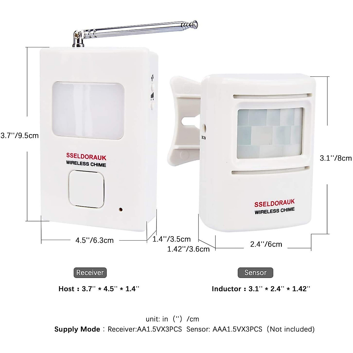 Dog Barking Alarm Motion Detector,Pir Wireless Human Body Walking Sensor Doorbell Door Security Alert System Device for Home or Office Burglar Deterrent (1Sensor + 2Receivers, White)